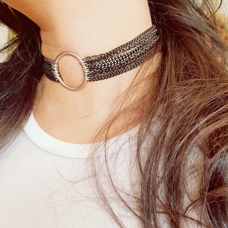 Thick Black Choker O Ring Choker Multi Strand Chain - Etsy