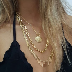 Set of 3 Gold Chain Necklace Layered Mermaid Seashell Necklace Shell ...