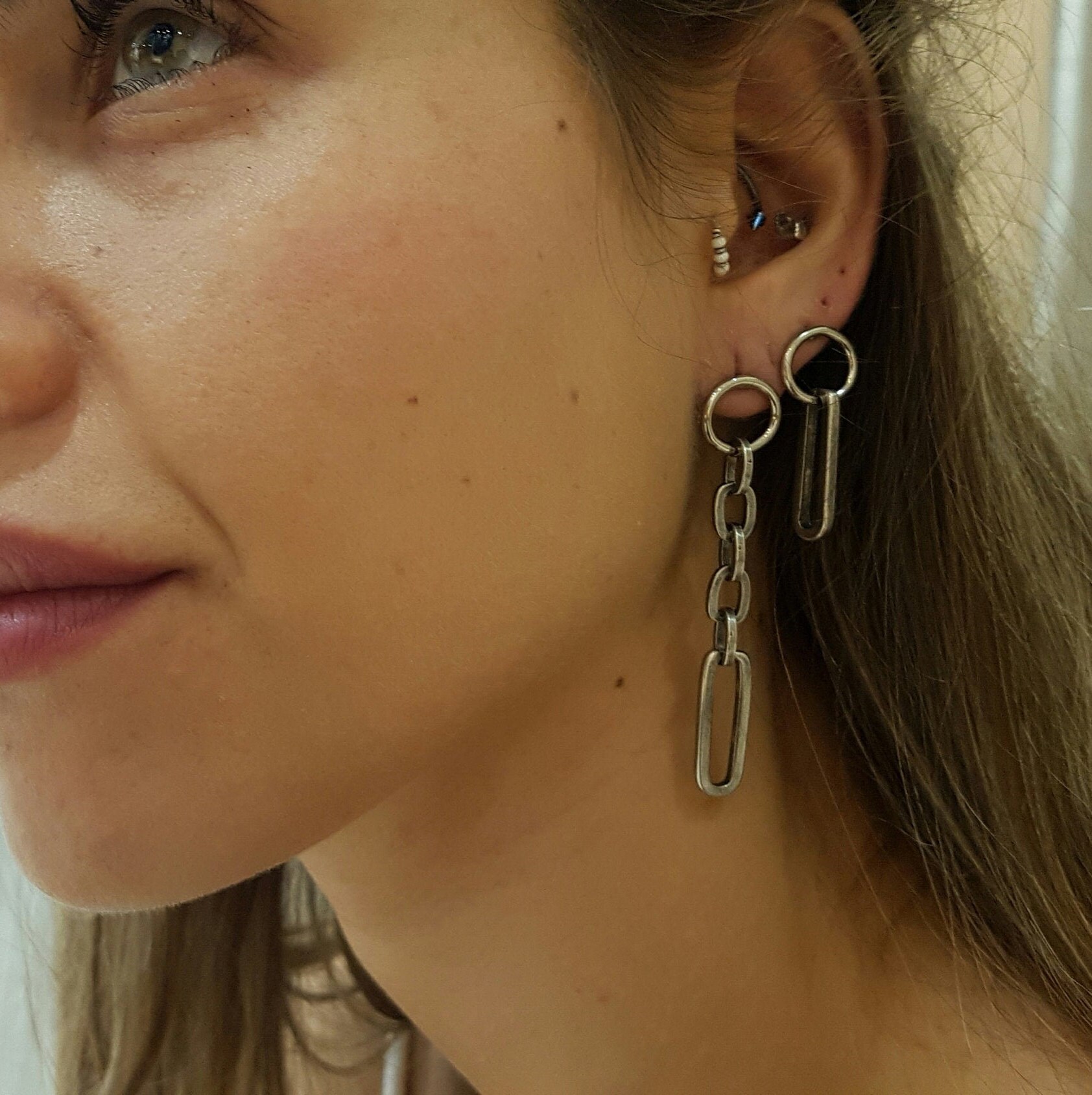 Rectangle Link Earrings long link set earrings Link chain | Etsy