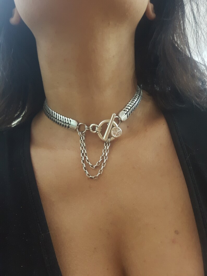 Silver Toggle Necklace Silver Chain Choker Chunky Necklace Etsy