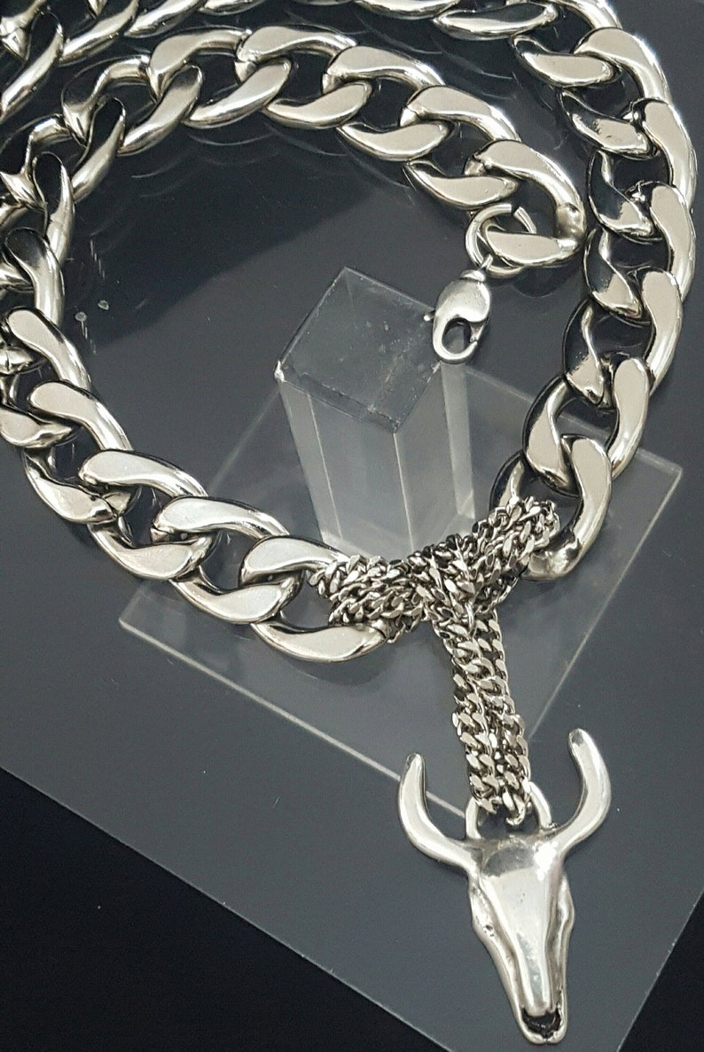 Silver Plated Bull Pendant Necklace: Chunky Statement Link Chain - Etsy