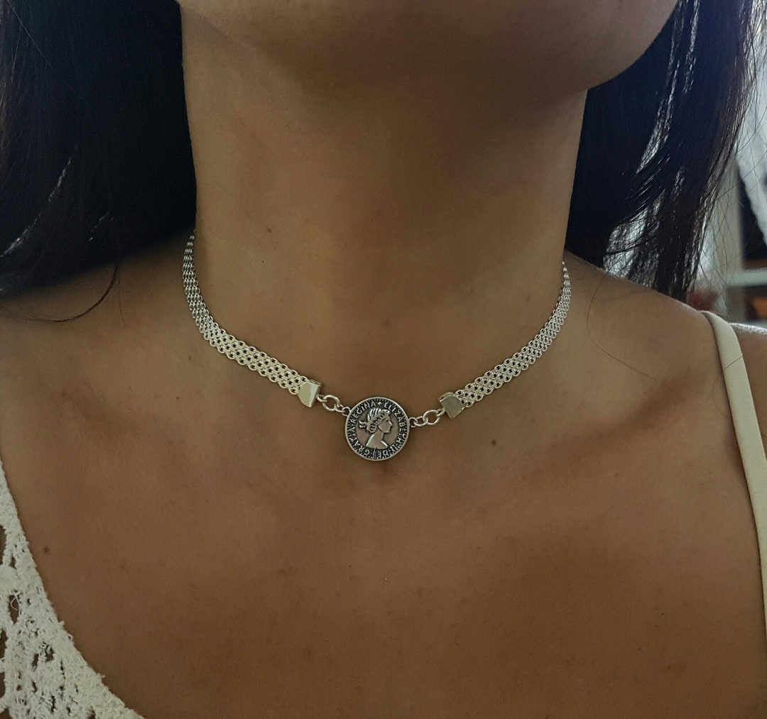 Sterling Silver Coin Choker: Medallion Pendant Necklace - Etsy