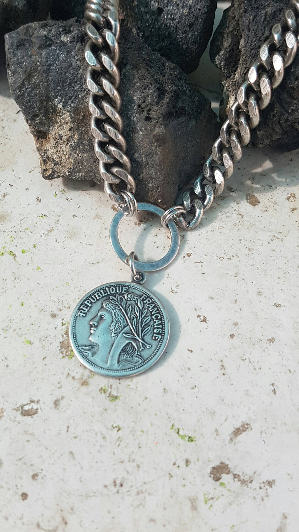 Silver Coin Necklace Statement Coin Pendant Necklace | Etsy