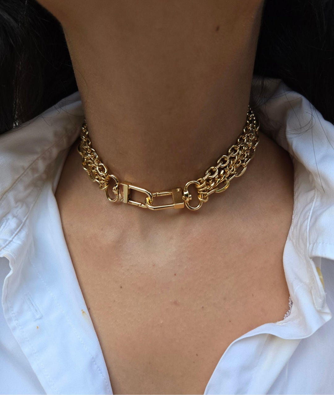 Chunky Gold Layered Choker Necklace: Lobster Claw Clasp, Punk Goth ...