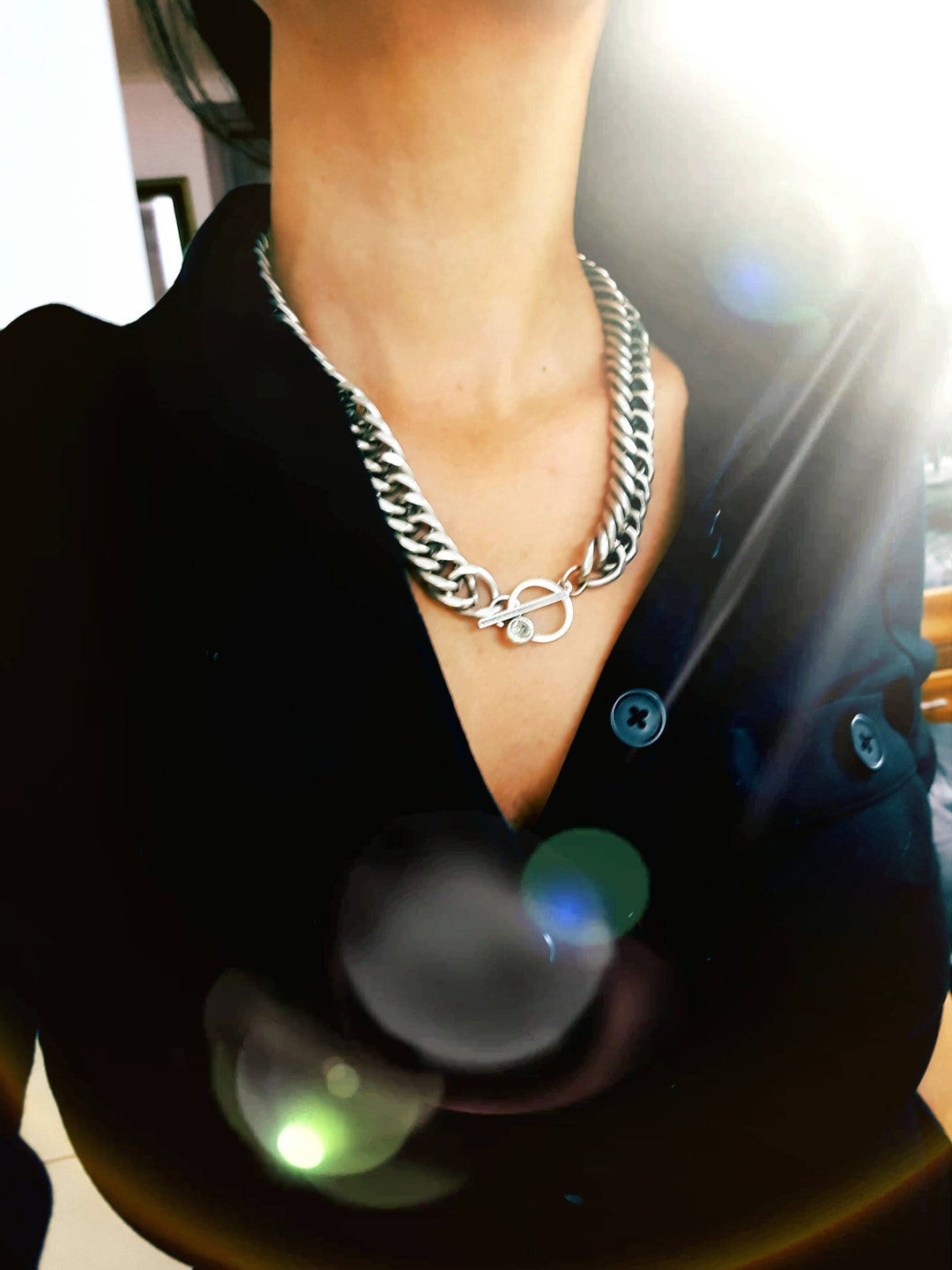 Long Toggle Chain Necklace,silver Wide Chain Necklace, Wide Foxtail ...