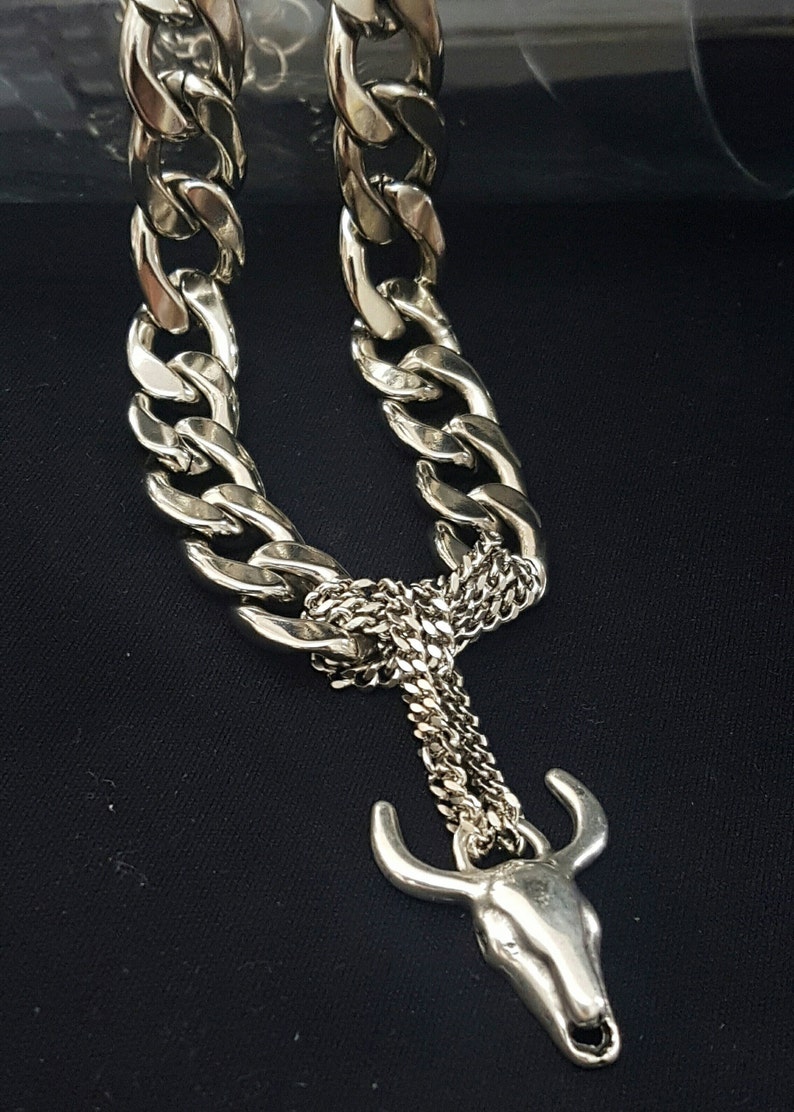 Silver Plated Bull Pendant Necklace: Chunky Statement Link Chain - Etsy
