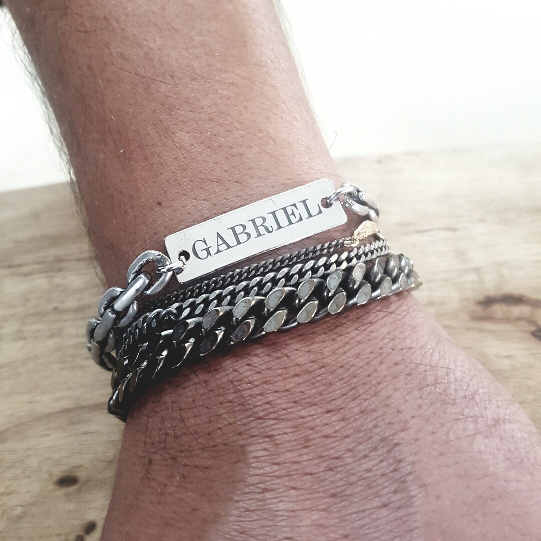 Personalized Silver Bracelet Personalized Chain Bracelet Men's Engraved ...