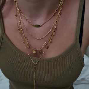 Gold Layered Coin Charm Necklace: Multi Strand Y Lariat - Etsy