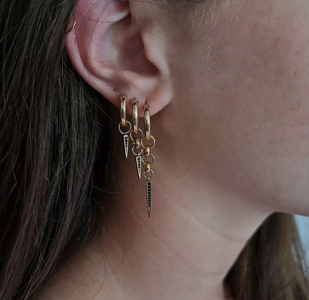 Dangle Stack Earrings, Sterling Hoop Earrings Set, Spike Stacking ...