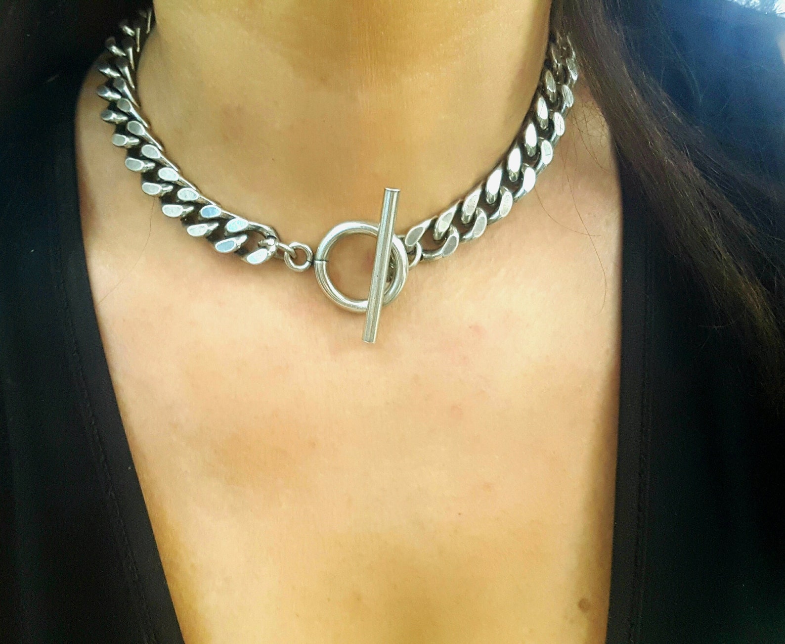 Silver Toggle Clasp Necklace for Women Thick Link Chain - Etsy Israel