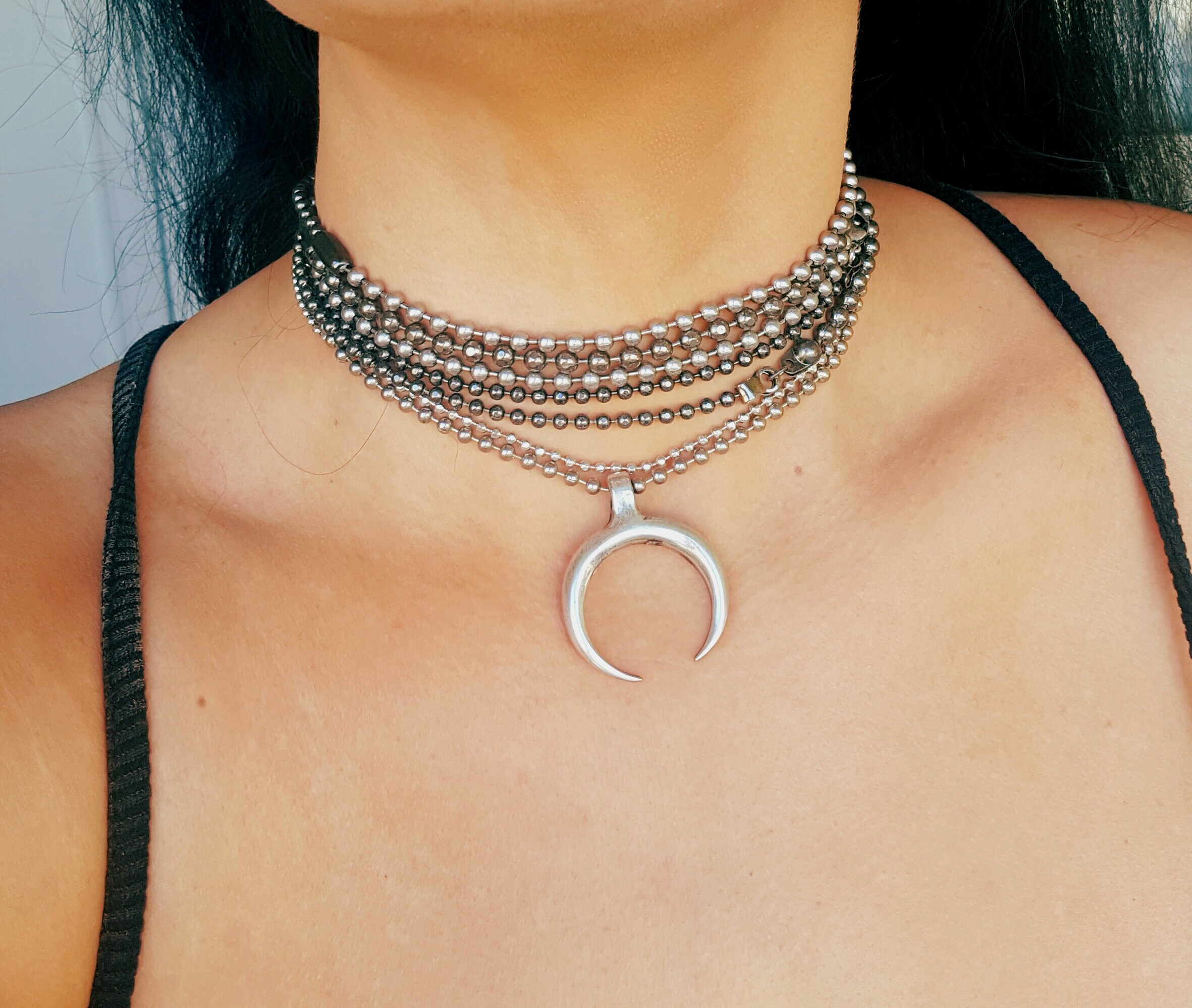 Horn Necklace Double Horn Necklace Crescent Necklace - Etsy
