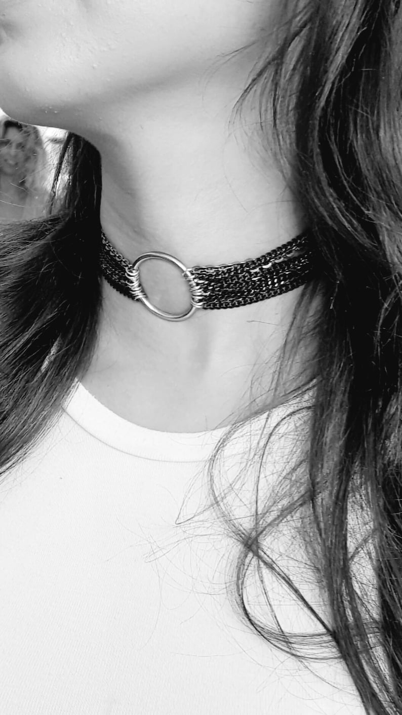 Thick Black Choker O Ring Choker Multi Strand Chain - Etsy