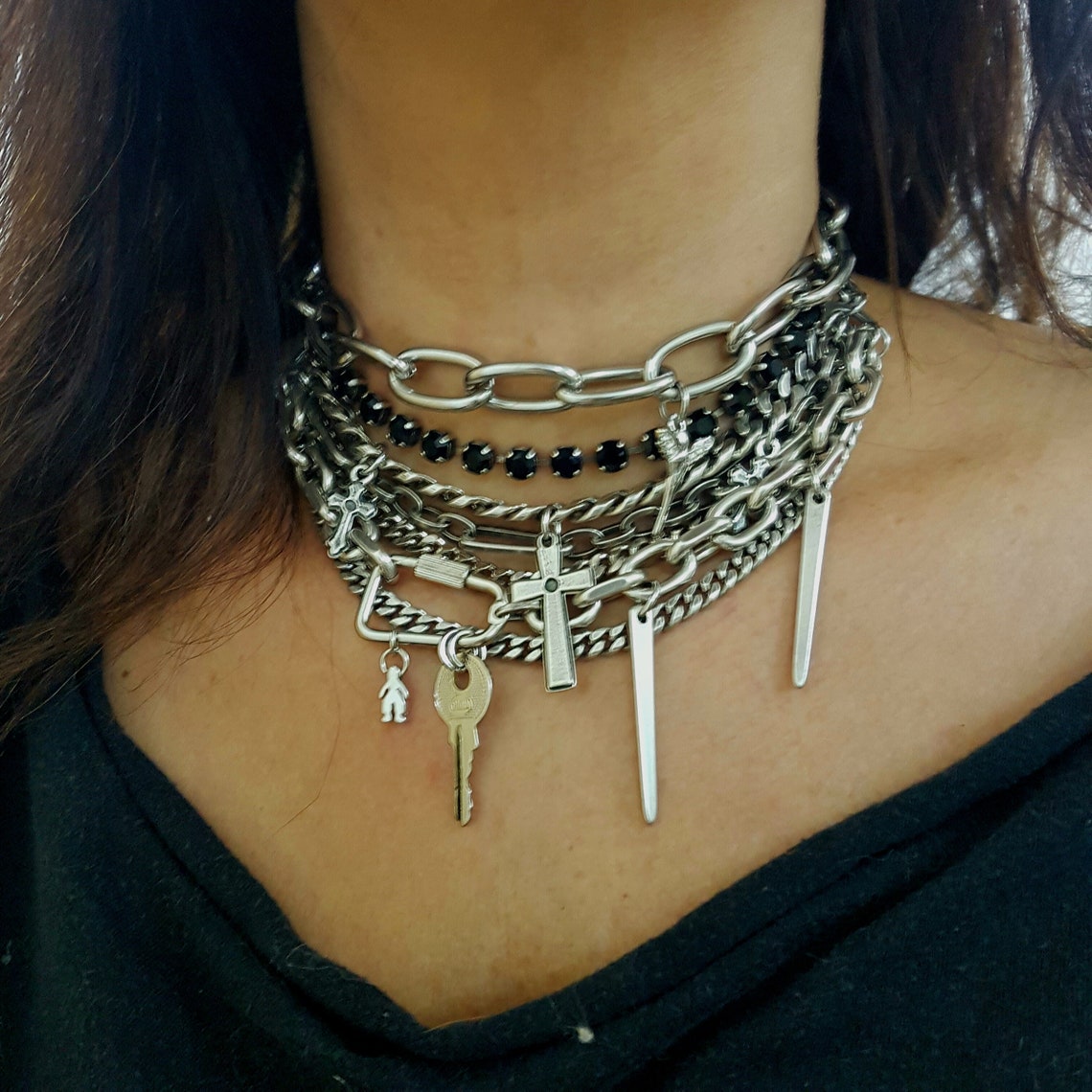 Multi Strand Necklace Multi Chain Necklace Silver Massive - Etsy