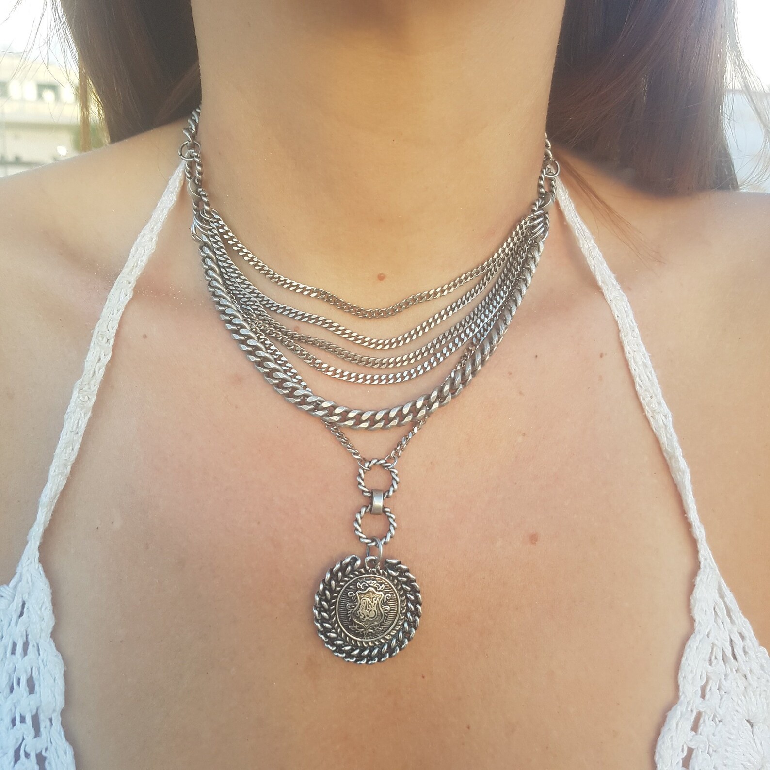 Layer Coin Necklace Multi Strand Necklace Medallion Necklace - Etsy