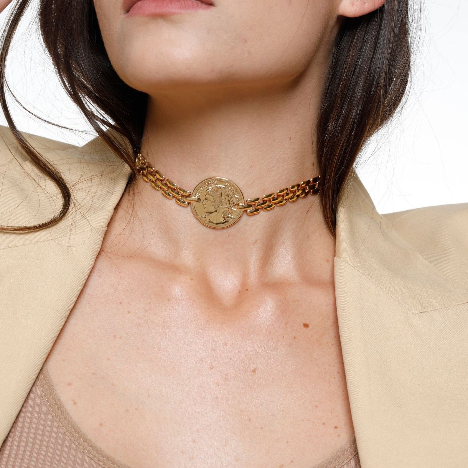 Coin choker gold choker necklace chunky link choker | Etsy