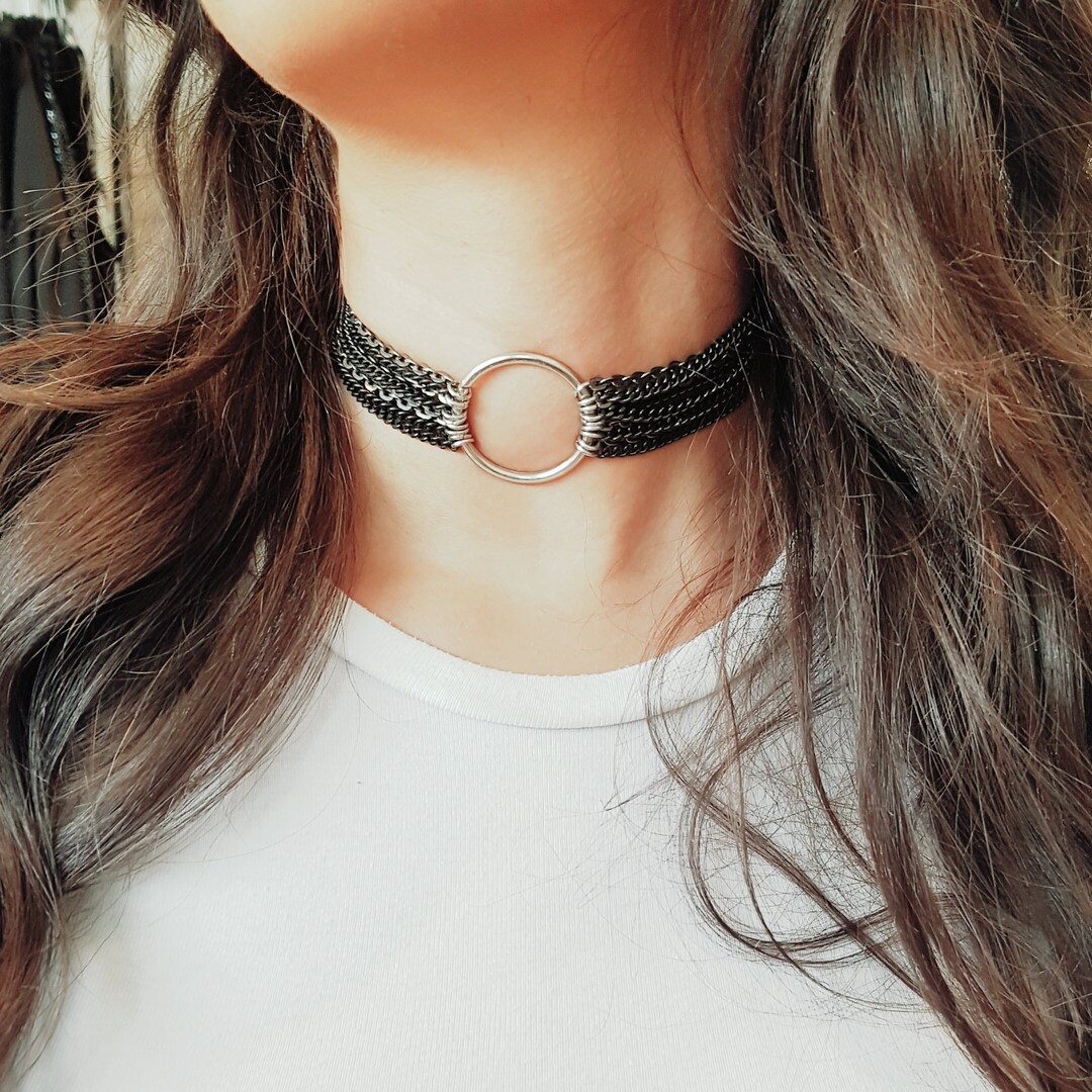 O Ring Choker - Black Chain Choker - Hoop Choker - Multi Strand Choker ...