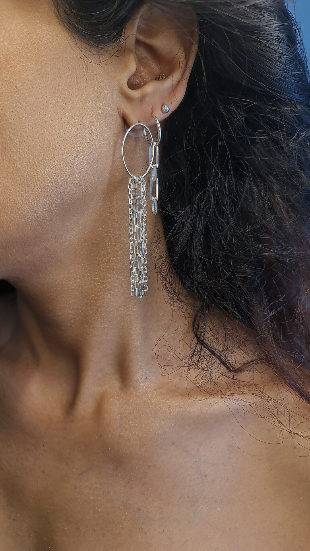 Long Drop Chain Earring, Stacking Dangle Chain Earring, Multi Strand ...