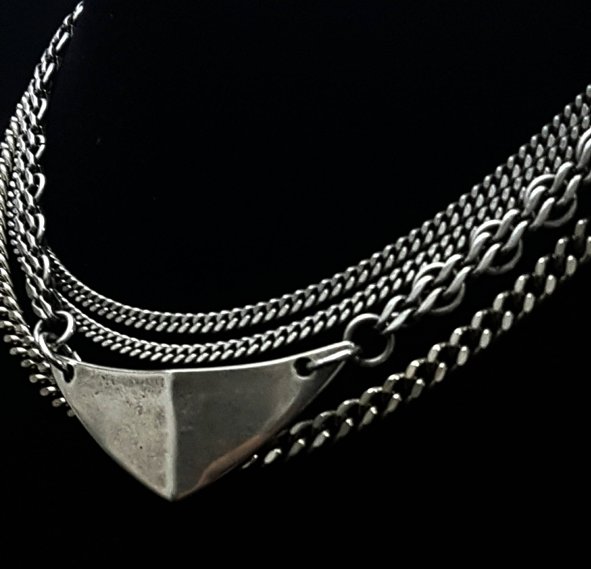 Silver Layers necklace triangular Necklace statement link | Etsy