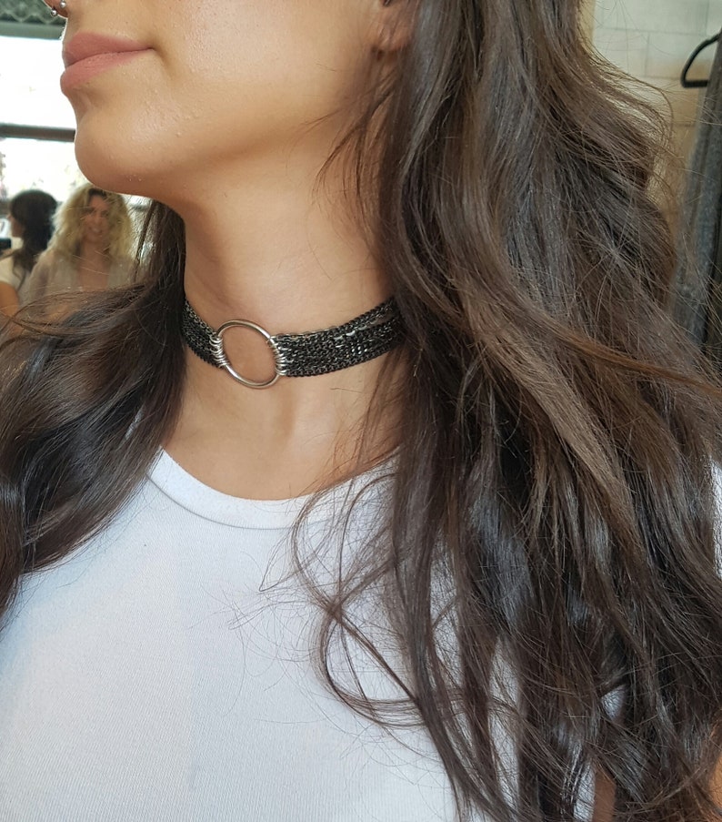 Thick Black Choker O Ring Choker Multi Strand Chain - Etsy