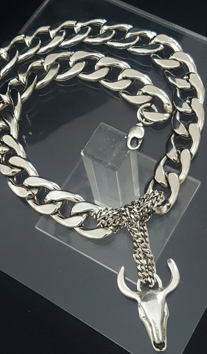 Silver Plated Bull Pendant Necklace: Chunky Statement Link Chain - Etsy
