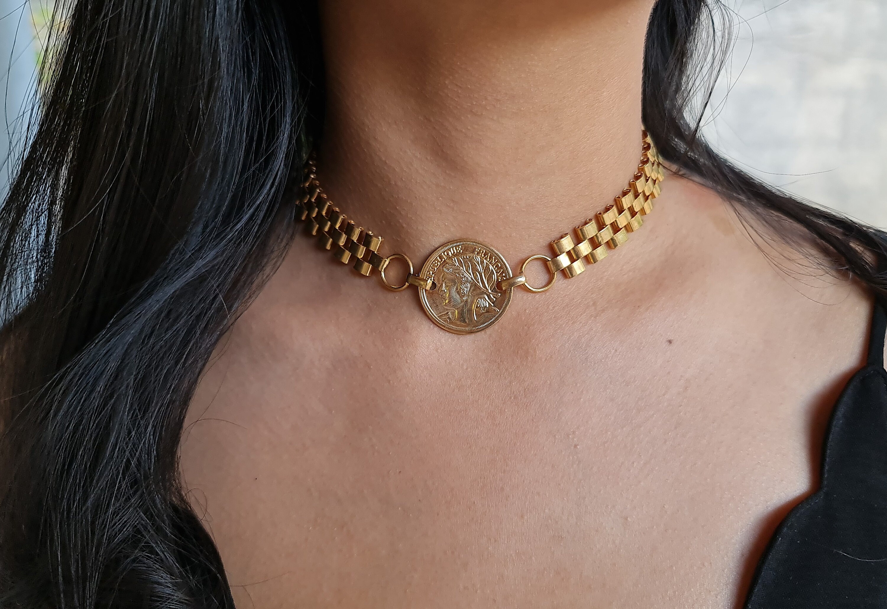 Coin Choker Gold Choker Necklace Chunky Link Choker Etsy Israel