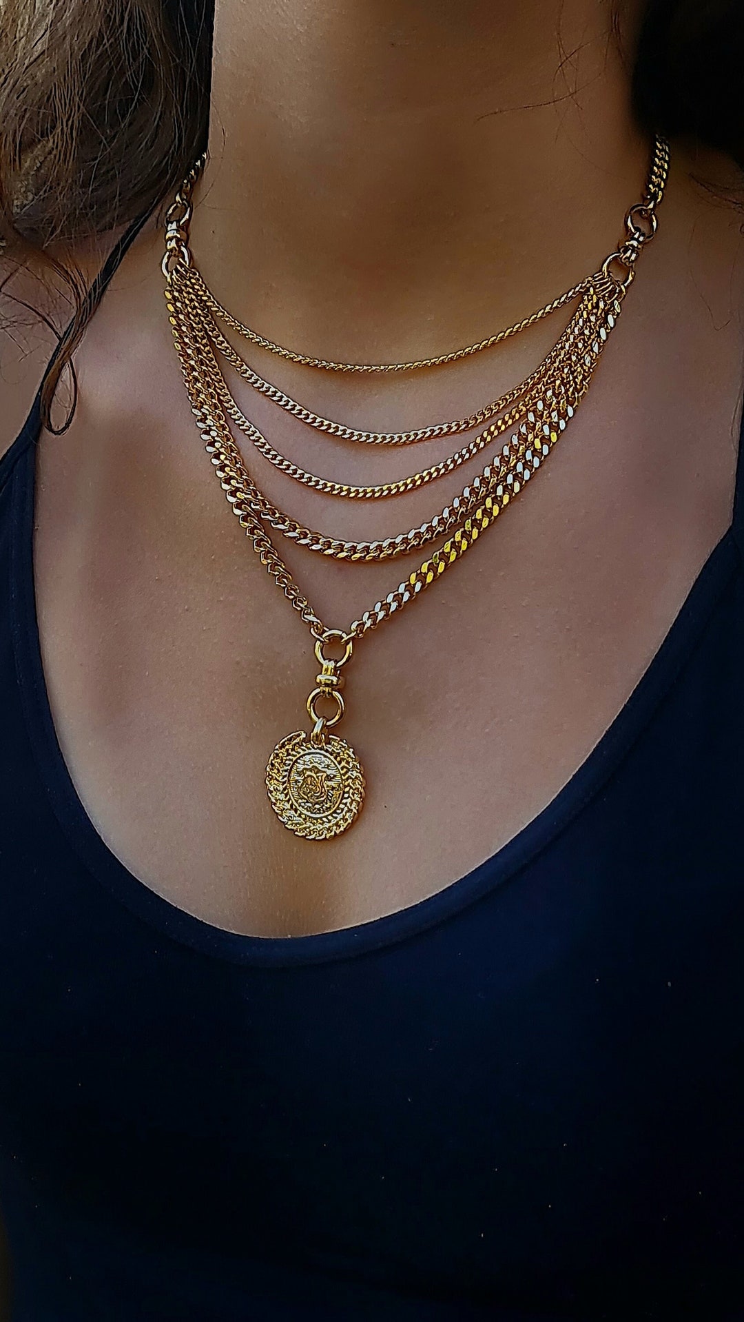 Gold Layer Necklace, Layer Necklace, Multi Strand Jewelry, Statement Layered Necklace, Multi ...