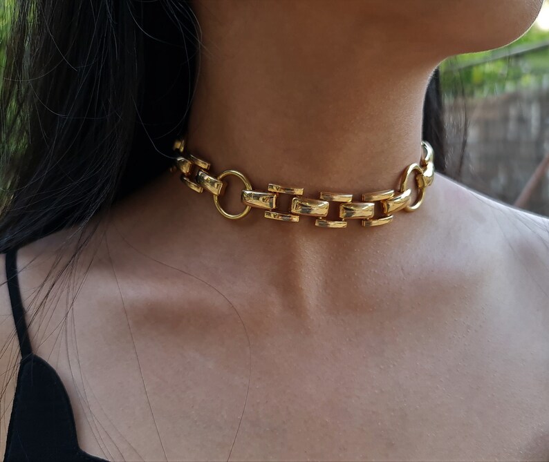 Hoop Chunky Choker Link Chain Choker Gold Chain Choker - Etsy