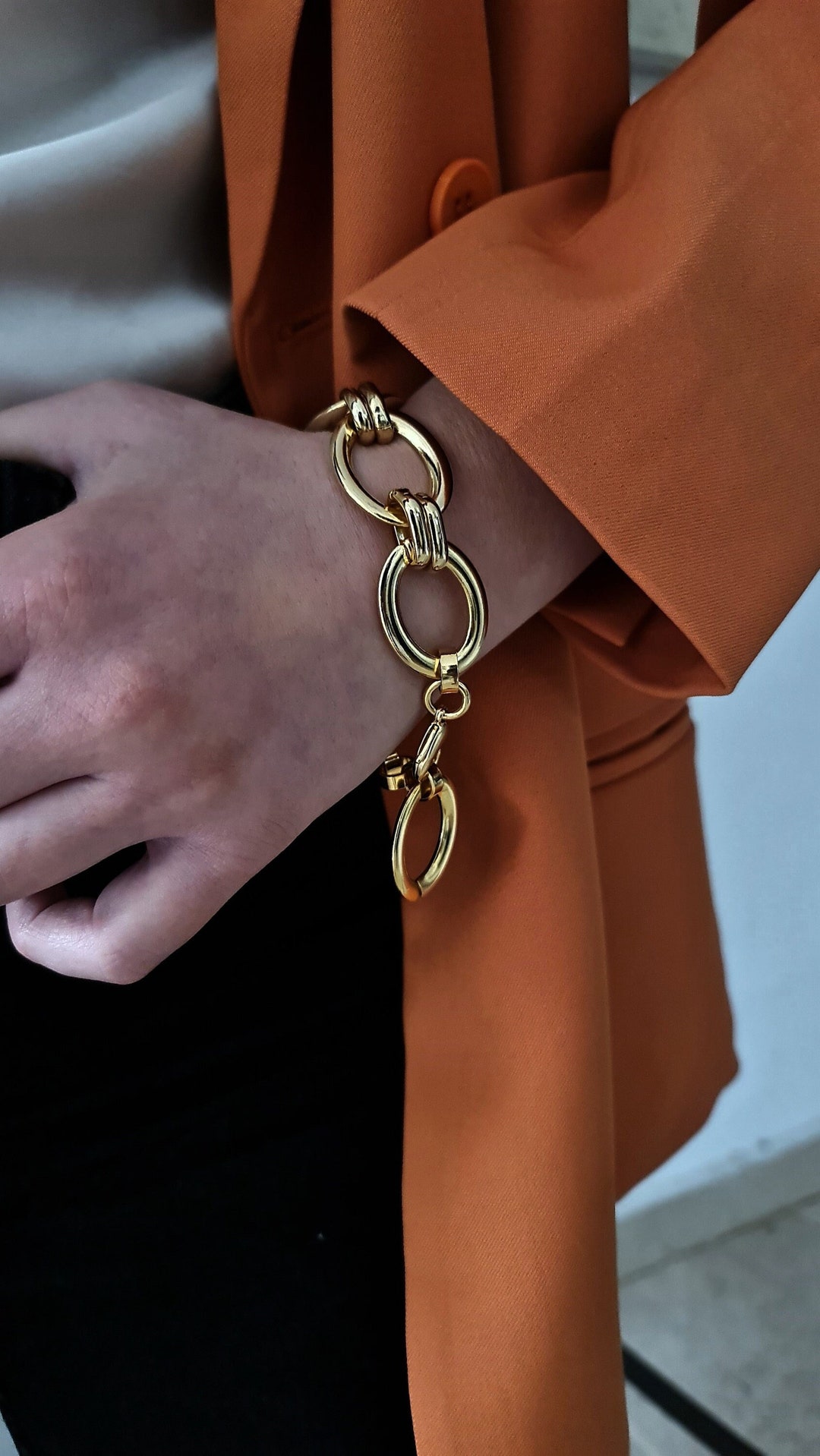 Chunky Gold Bracelet, Oval Link Bracelet, Large Oversized Bracelet ...