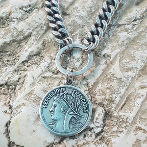 Silver Coin Necklace - Statement Coin Pendant Necklace - Chunky Link ...