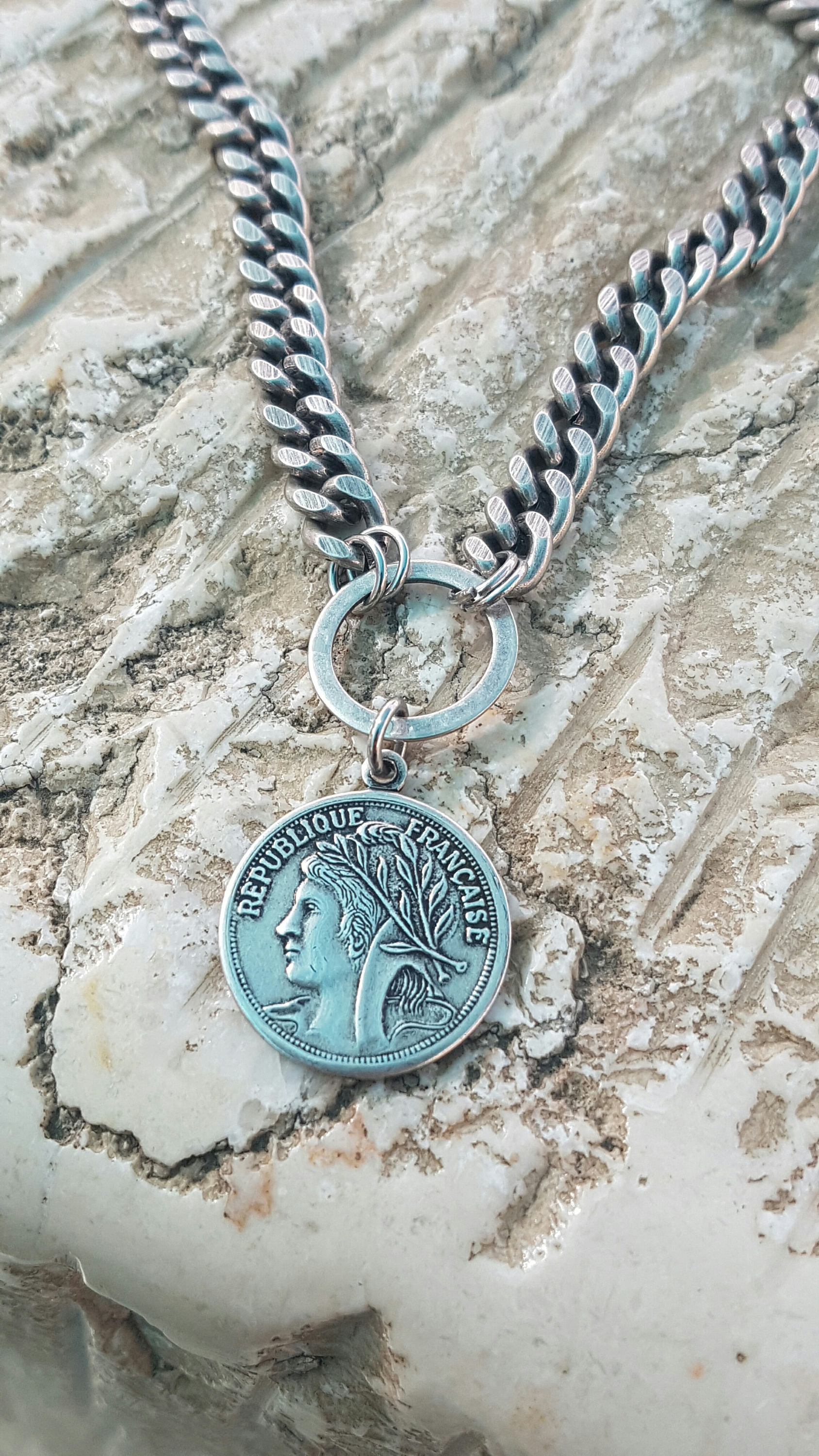 Silver Coin Necklace Statement Coin Pendant Necklace | Etsy