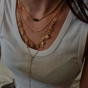 Gold Layered Coin Charm Necklace: Multi Strand Y Lariat - Etsy