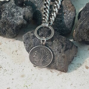 Silver Coin Necklace - Statement Coin Pendant Necklace - Chunky Link ...