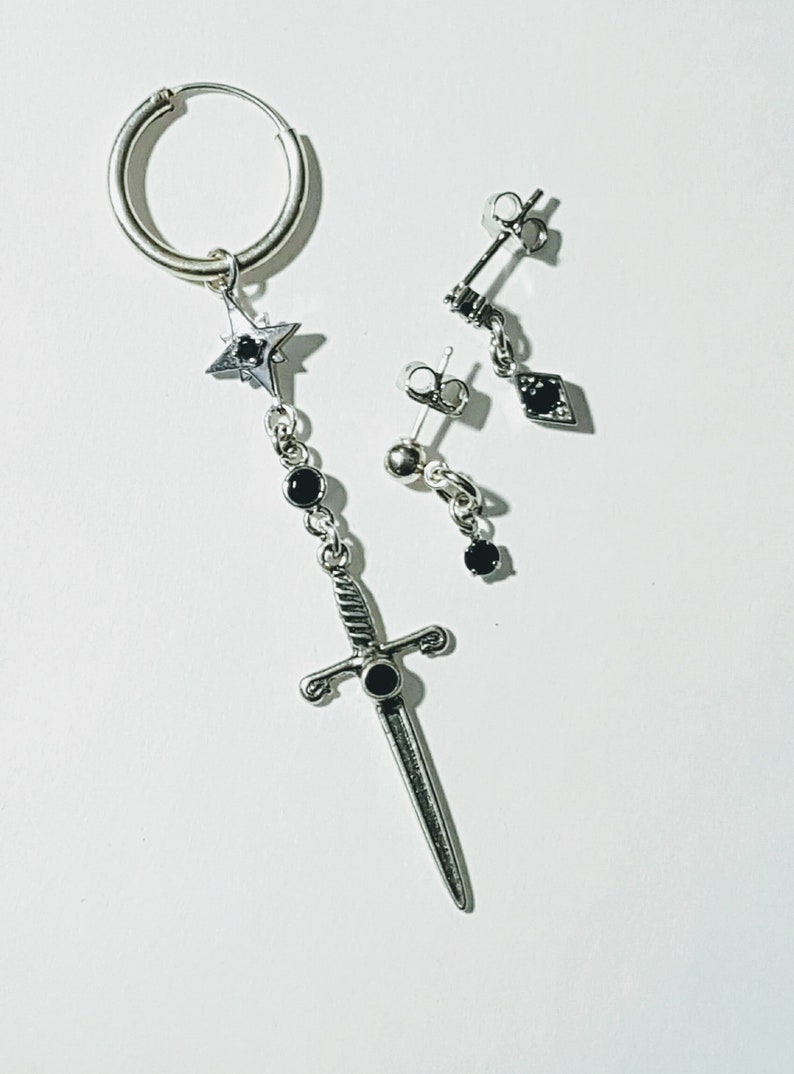 Dangle Cross Earrings Long Dagger Earrings Silver Dagger - Etsy UK