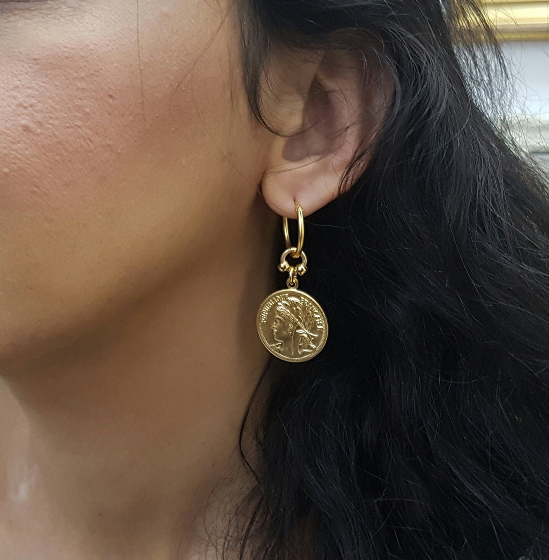 Gold Coin Earrings - Etsy