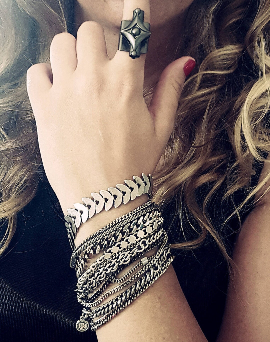 Multi Strand Chains Bracelet Oxidized Silver Bracelet - Etsy