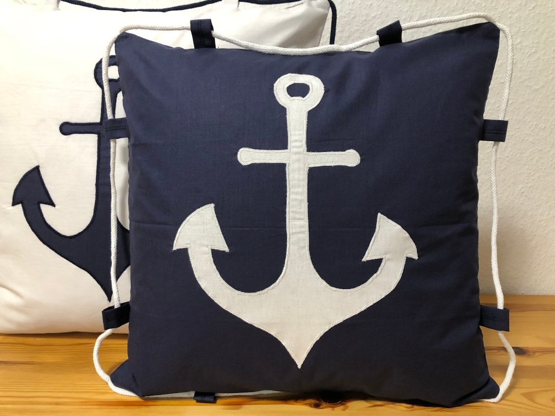 Country Style Cushion Cover * Pillowcase * Anchor + Drawstring 50x50cm ...