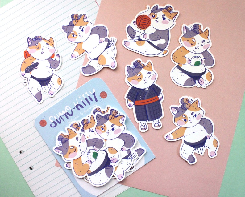 Sumo-kitty Sticker Set - Etsy