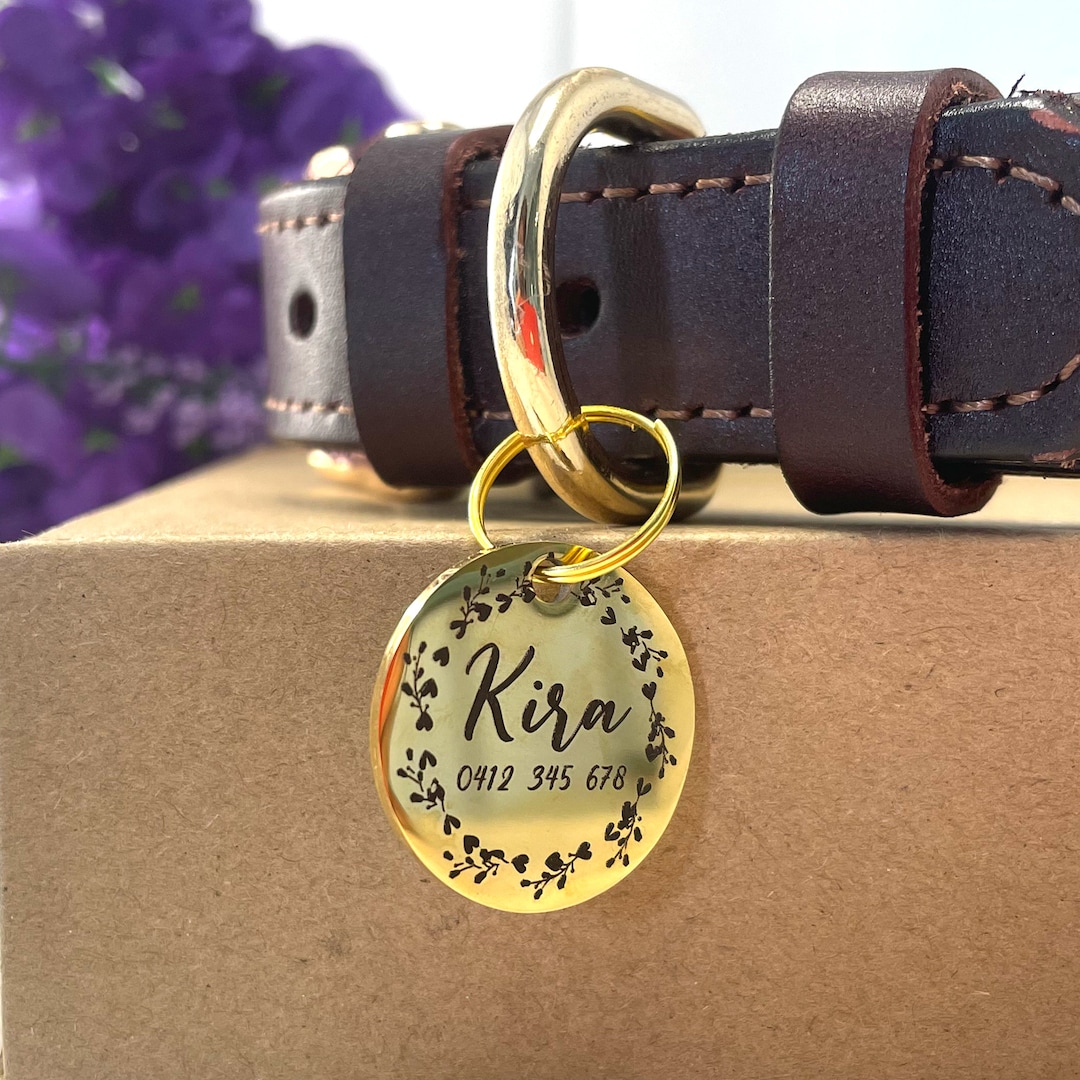 Dog ID Tag Stainless Steel Gold Plated Premium Custom Name Engraved Dog ...