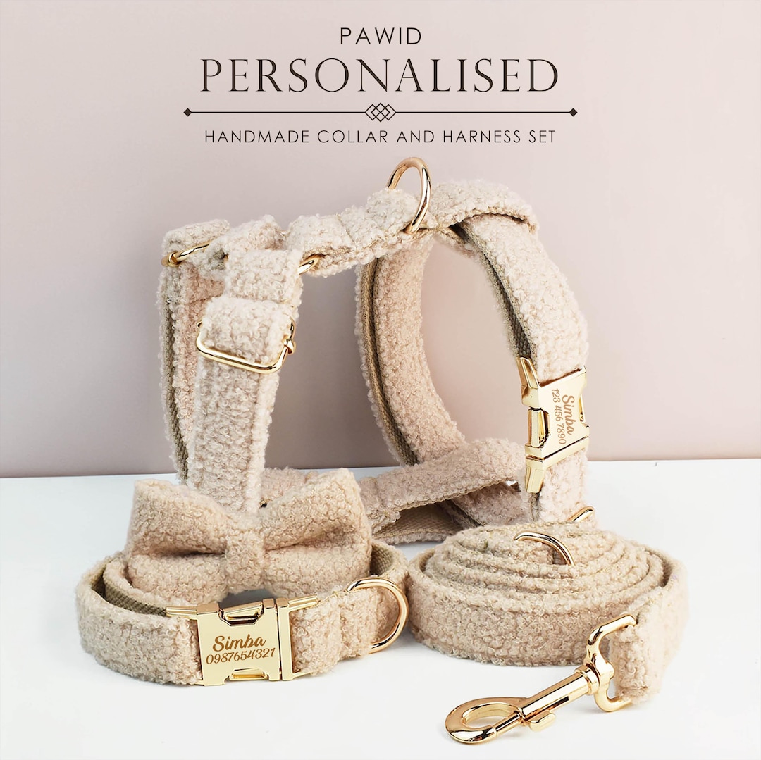Beige Personalized Female or Male Dog Collar With Name, Polyester ...