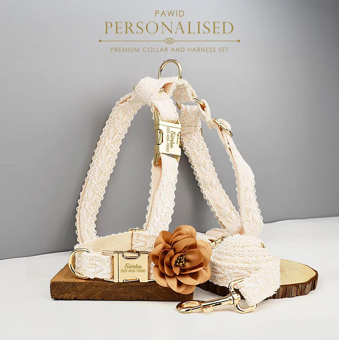 Custom Beige Lace Personalised Fancy Wedding Dog Collar or Dog Flower ...