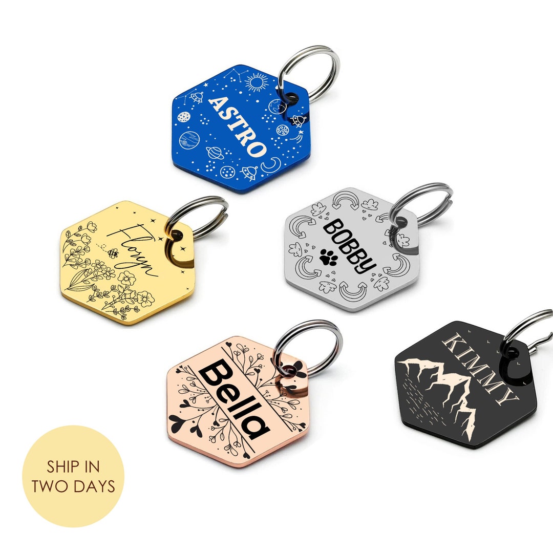 Customized Stainless Steel Pet ID Tag Hexagon Personalized With Your ... Customized Stainless Steel Pet ID Tag Hexagon Personalized With Your ...
