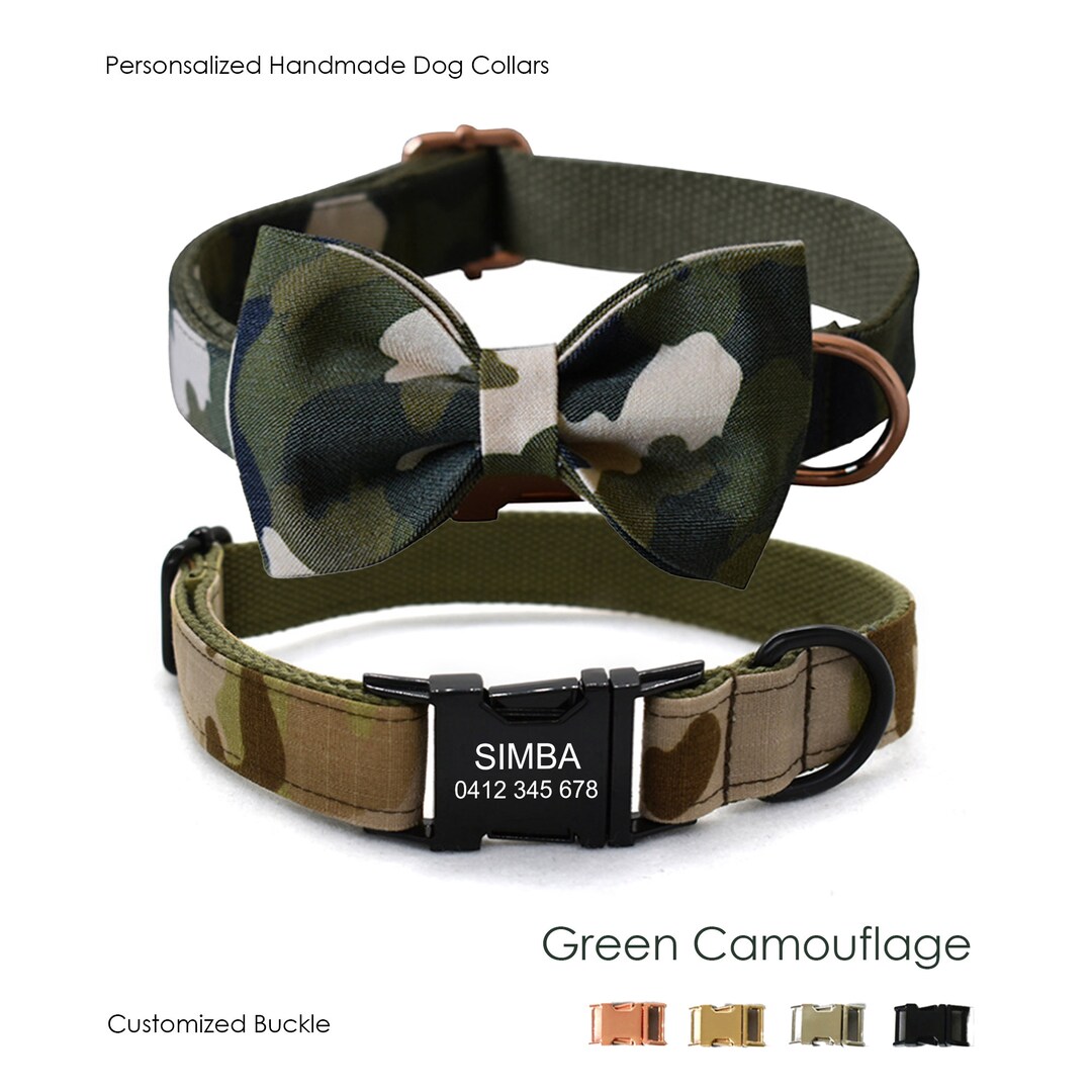 Personalized Engraved Green Camouflage Dog Collar With Name or Custom ...