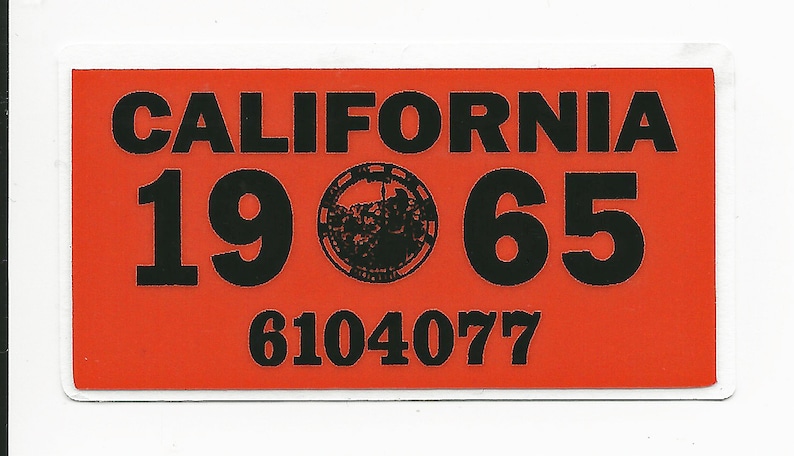 CALIFORNIA 1965 Vinyl Year Tab/tag Sticker - Replica - for Vintage ...