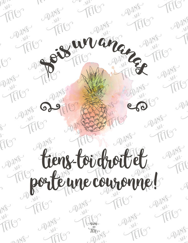Affiche à télécharger Sois un ananas... Citation, illustration ...