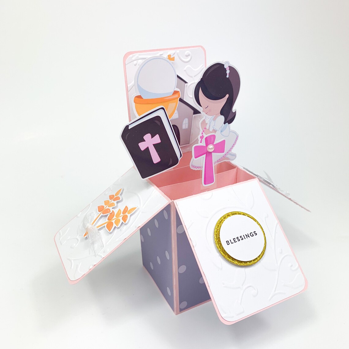 First Communion Card Pop up Card First Communion Girl First - Etsy