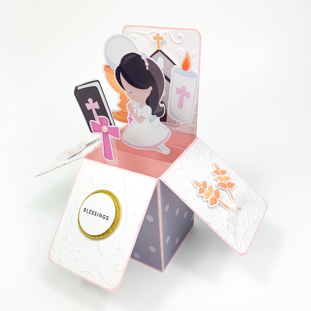 First Communion Card Pop up Card First Communion Girl First - Etsy