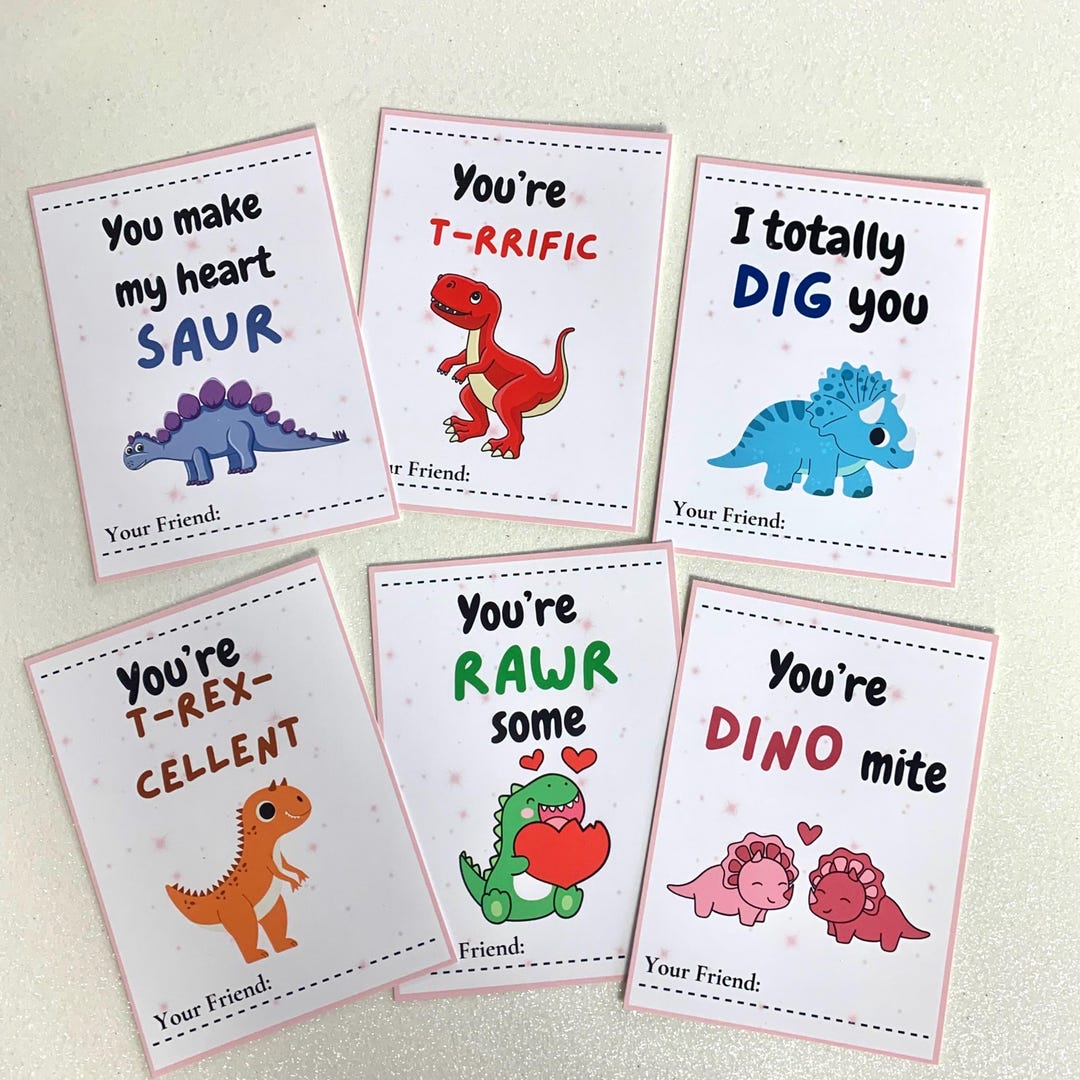 Dino Valentines Cards Dino Theme Valentines Classroom Cards Valentines ...
