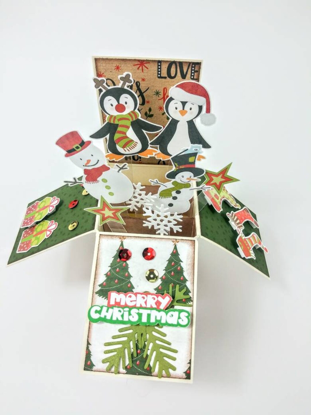 Snowman Card Pinguin Card Christmas Pop up Card Christmas - Etsy