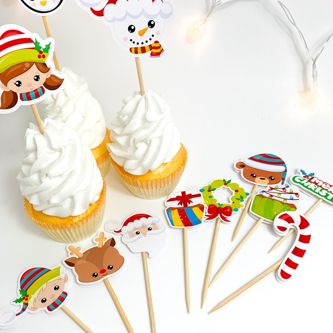 Christmas Faces Cupcake Toppers, Christmas Party, Party Decor Santa ...