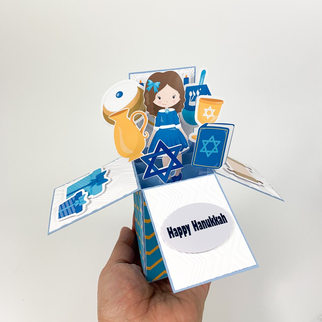 Hanukkah Pop up Card, Pop up Card Girl, Hanukkah Card, Box Card ...